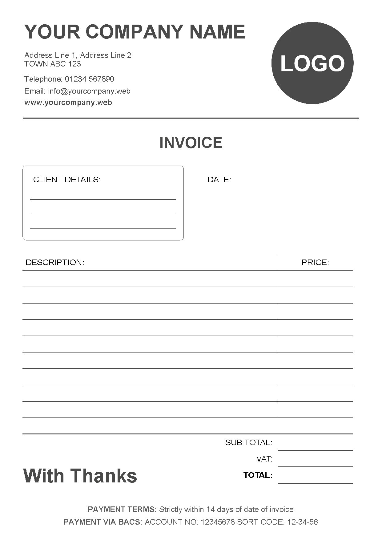 Blank Invoice Template Blank Invoices Nutemplates